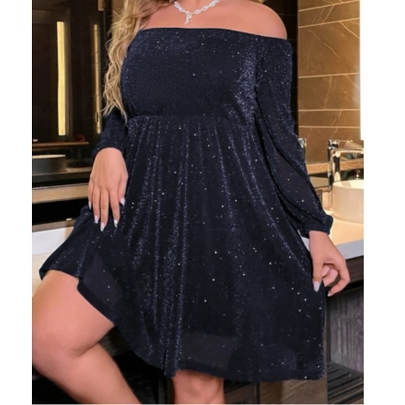 Dresses | Luxe Plus Size Off Shoulder Glitter Dress | Poshmark